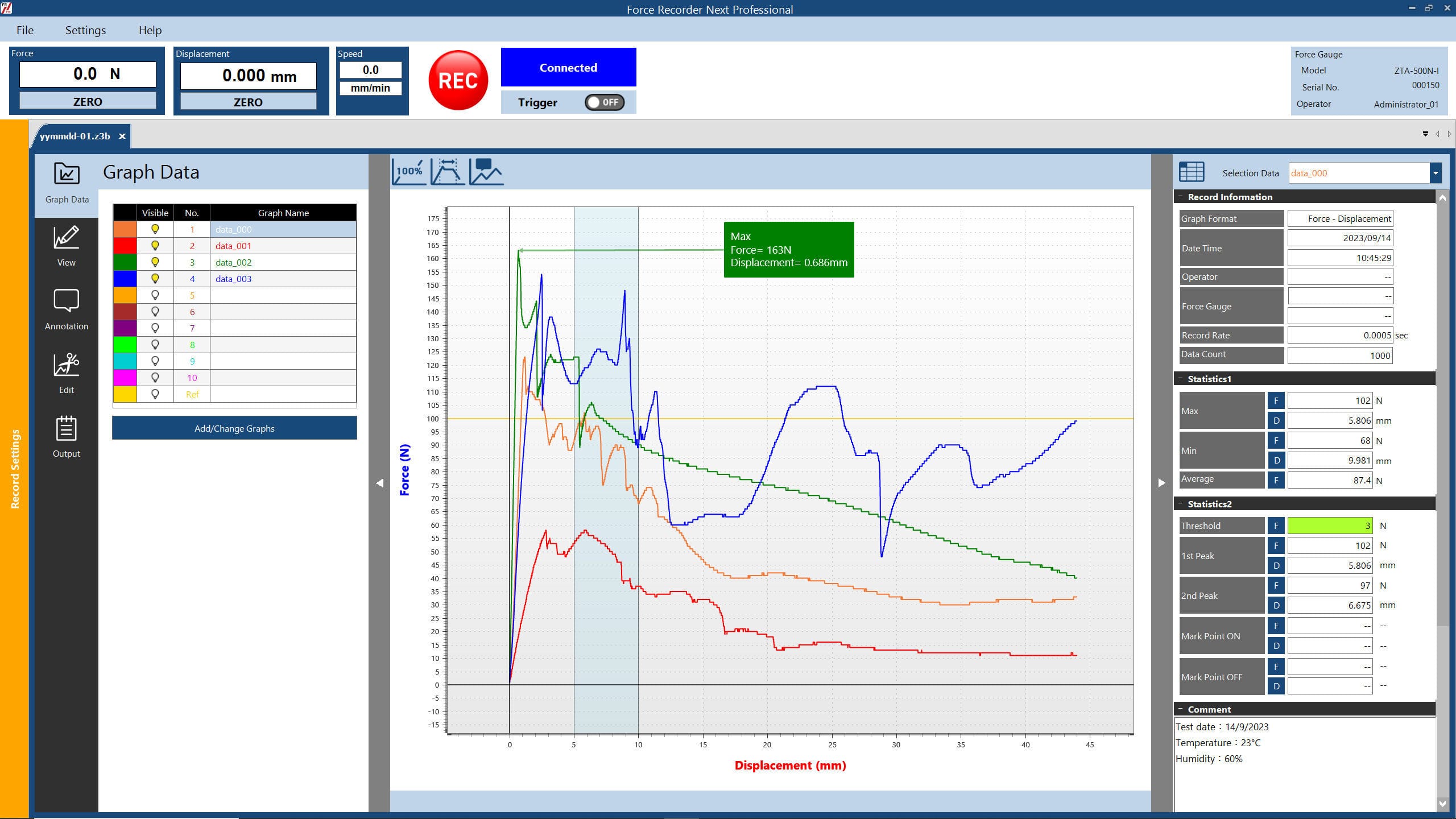 Logiciel d'analyse - Force Recorder Next Series - IMADA - de mesure ...