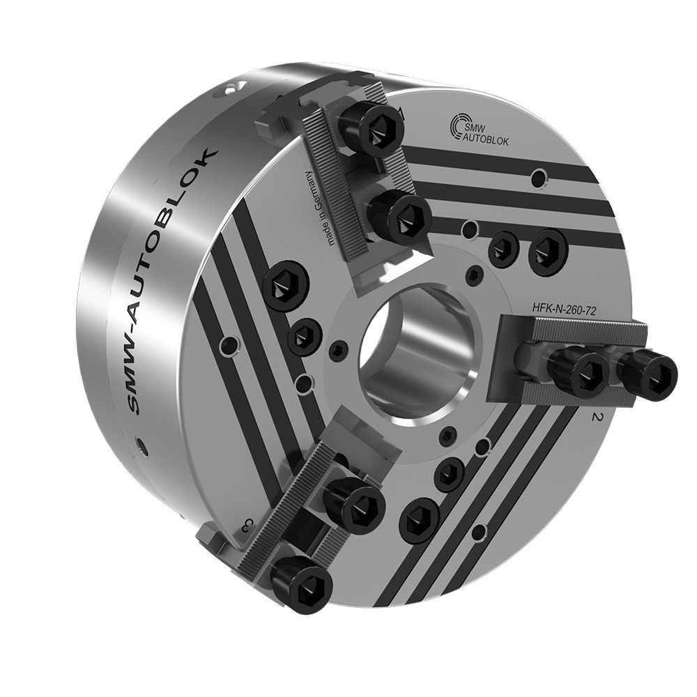 Mandrin automatique - HFKN series - SMW AUTOBLOK - 3 mors / avec passage au centre / de précision