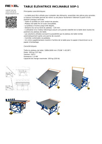 TABLE ÉLÉVATRICE INCLINABLE SOP-1 - REXEL - Catalogue PDF ...